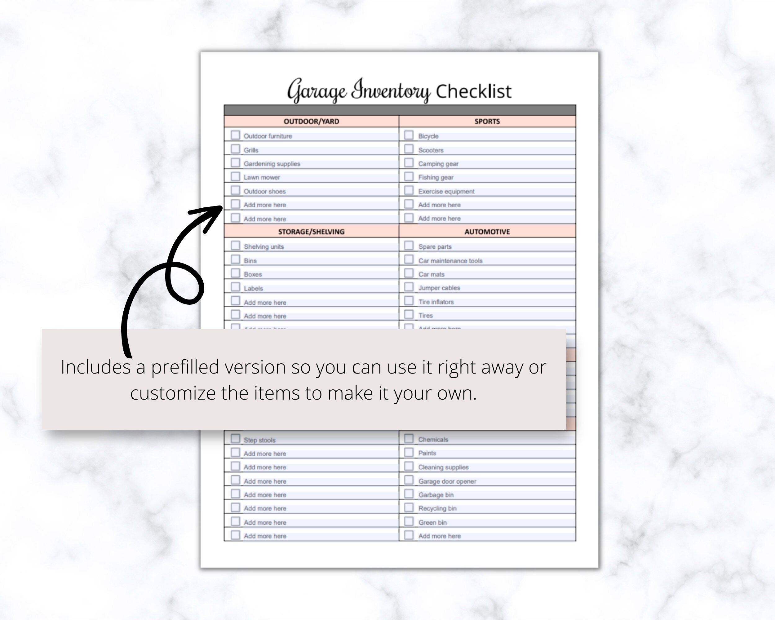 Garage Inventory Checklist Printable PDF, Garage Decluttering Guide ...