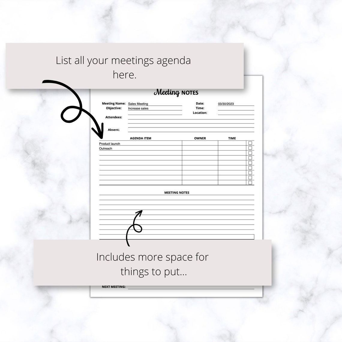 Meeting Minutes Printable PDF, Editable Agenda and Minutes, Meeting ...