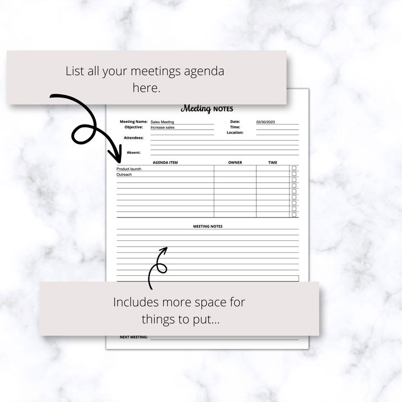 Meeting Minutes Printable PDF, Editable Agenda and Minutes, Meeting ...