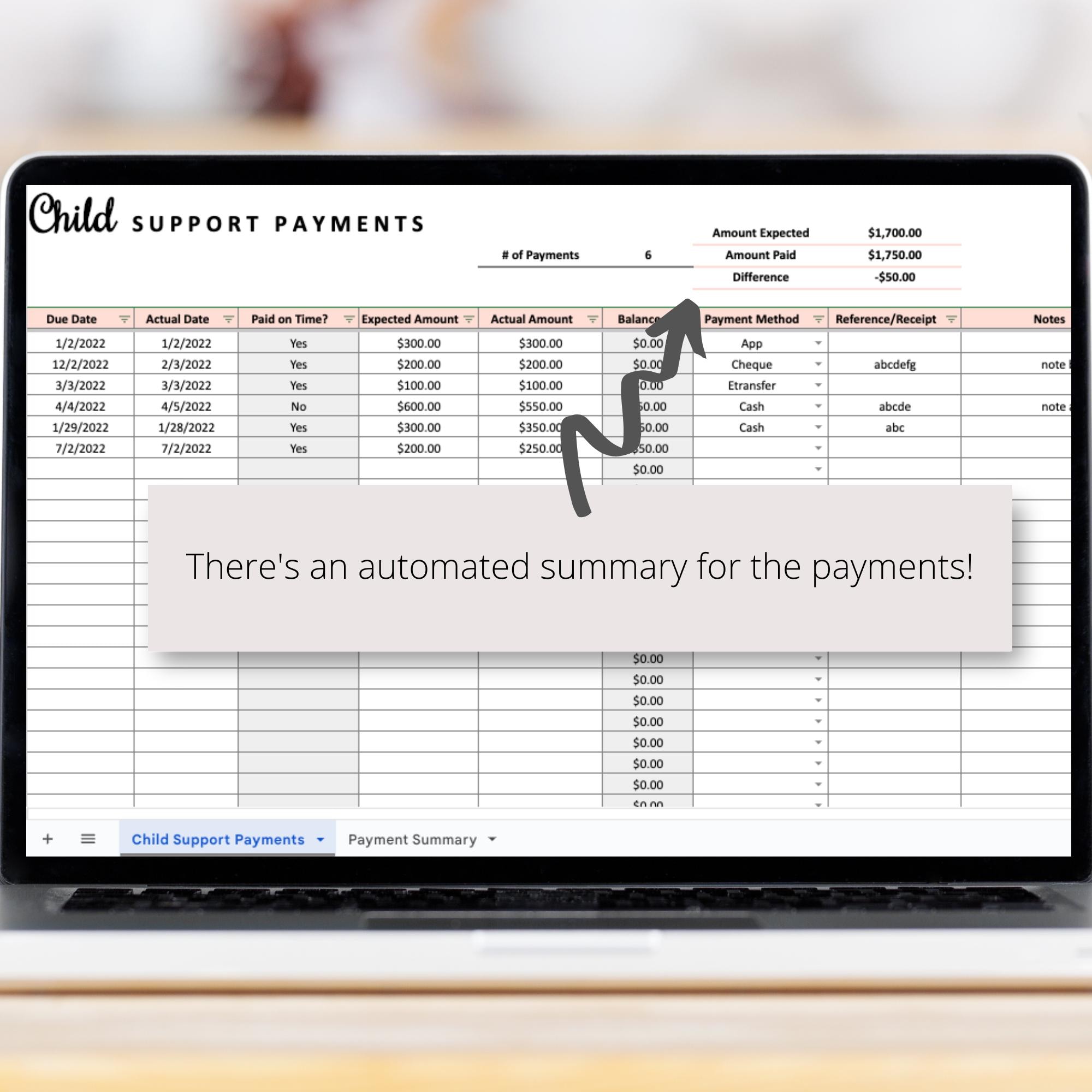 Child Support Payment Tracker Google Sheet Spreadsheet, Child Expense ...