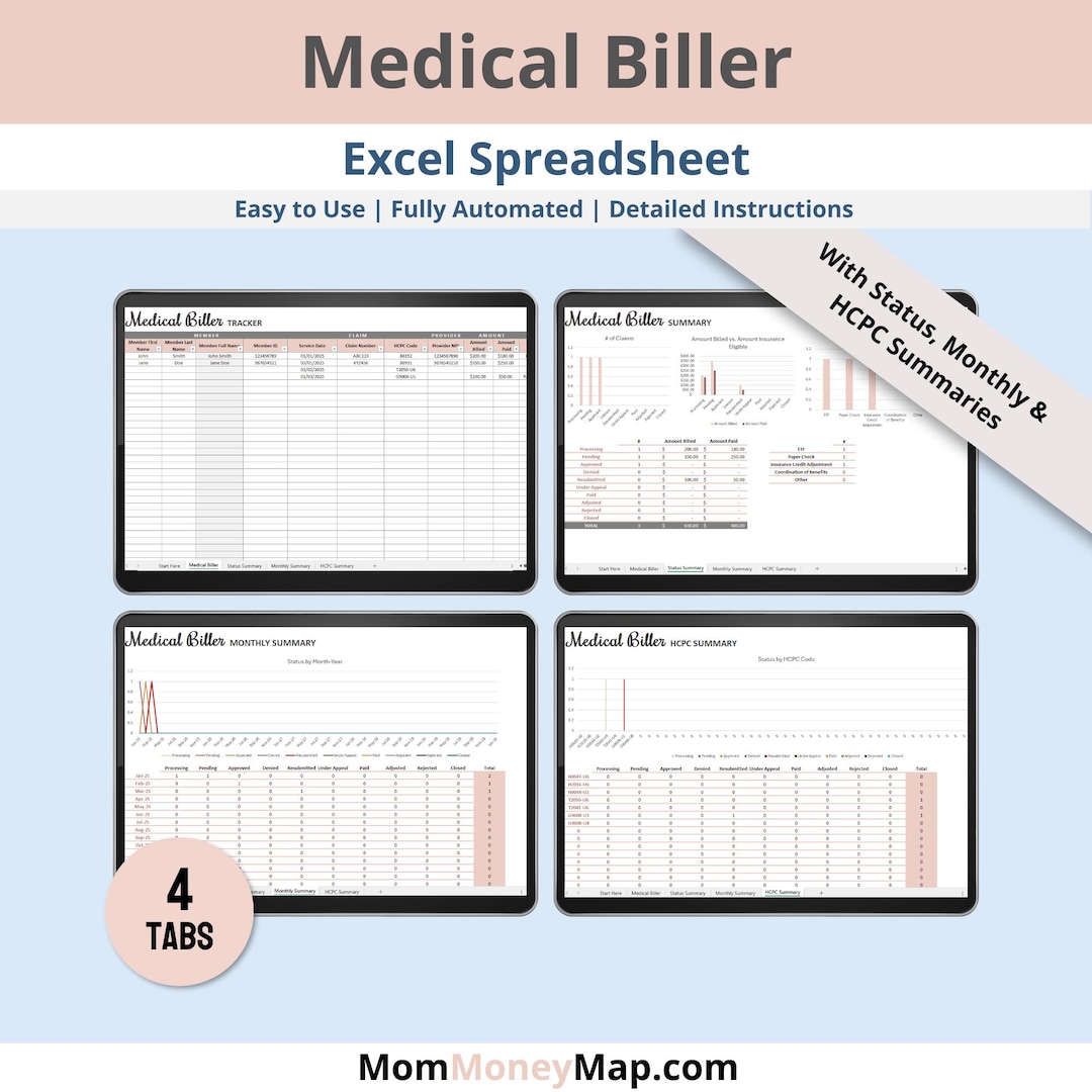 Medical Biller Tracker Excel Spreadsheet, Medical Expense Records ...