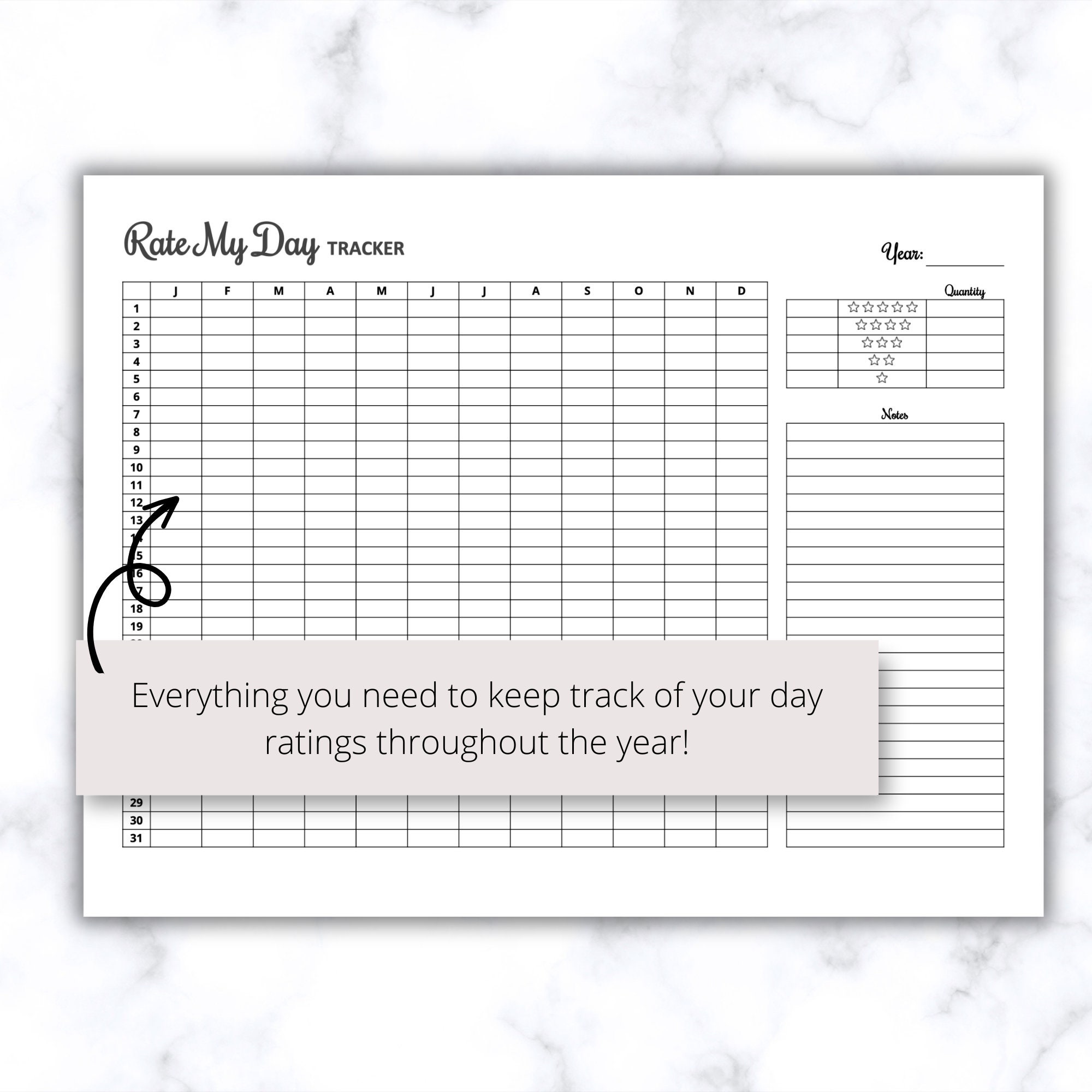 Rate My Day Tracker Printable PDF, Daily Self-reflection Printable ...