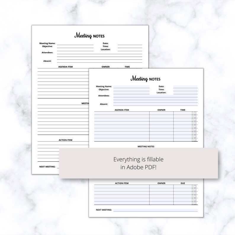 Meeting Minutes Printable PDF, Editable Agenda and Minutes, Meeting ...