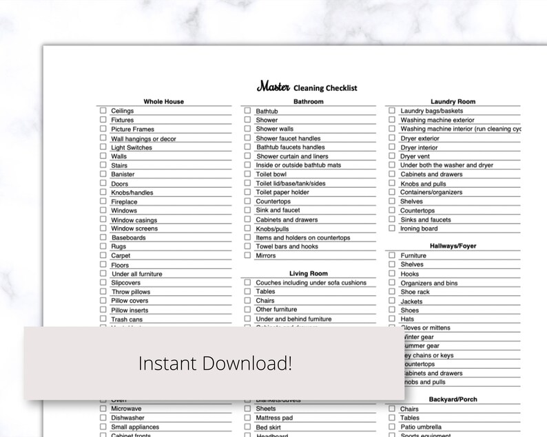 Master Cleaning List Printable PDF Cleaning Checklist for - Etsy