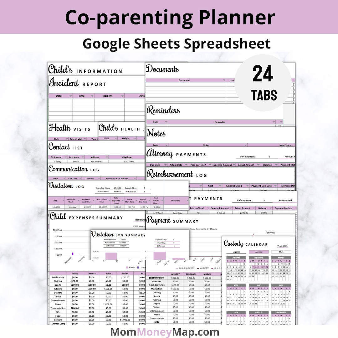 Co-parenting Planner Google Sheets Spreadsheet, Child Custody Planner ...