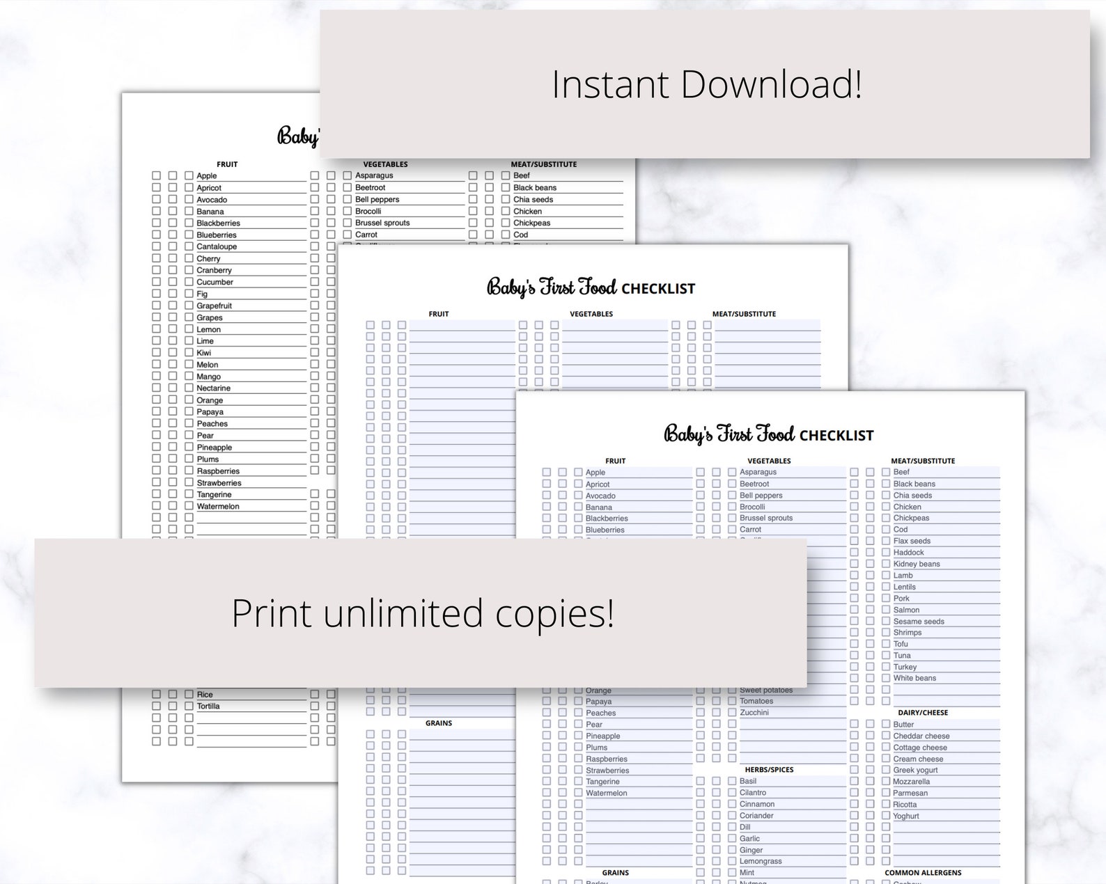 Baby's First Foods Checklist Printable PDF, Baby Food Tracker, Baby ...