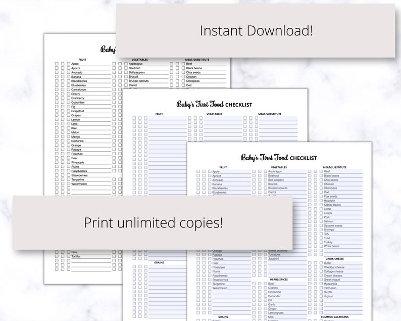 Baby's First Foods Checklist Printable PDF, Baby Food Tracker, Baby ...