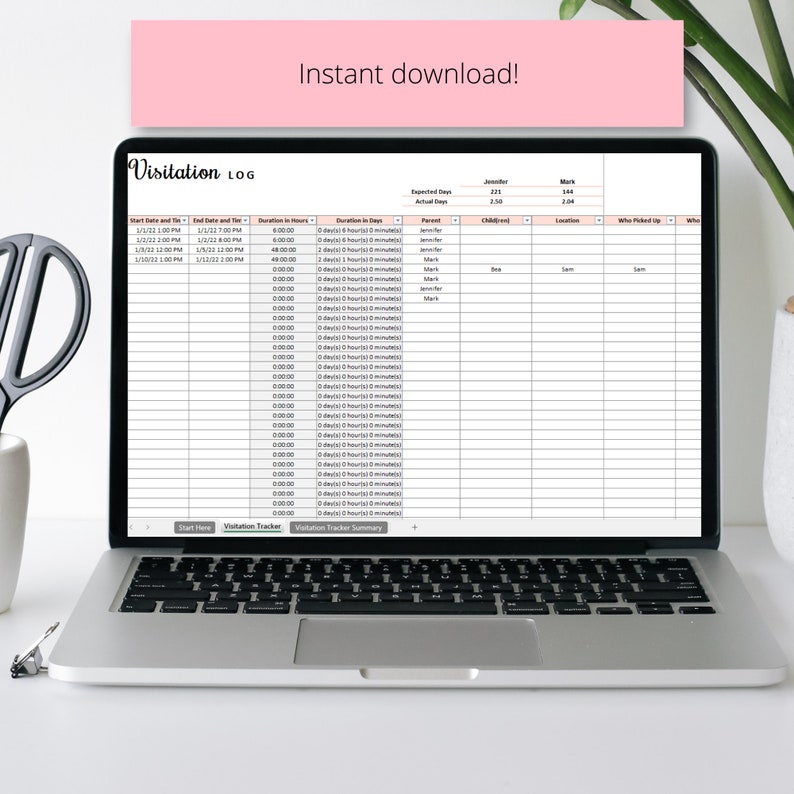 Child Custody Visitation Days Tracker Excel Spreadsheet, Child Custody ...