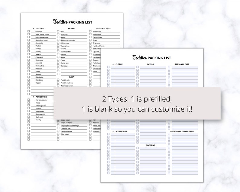Toddler Packing List Printable PDF, 1 Year Old Travel Essentials ...
