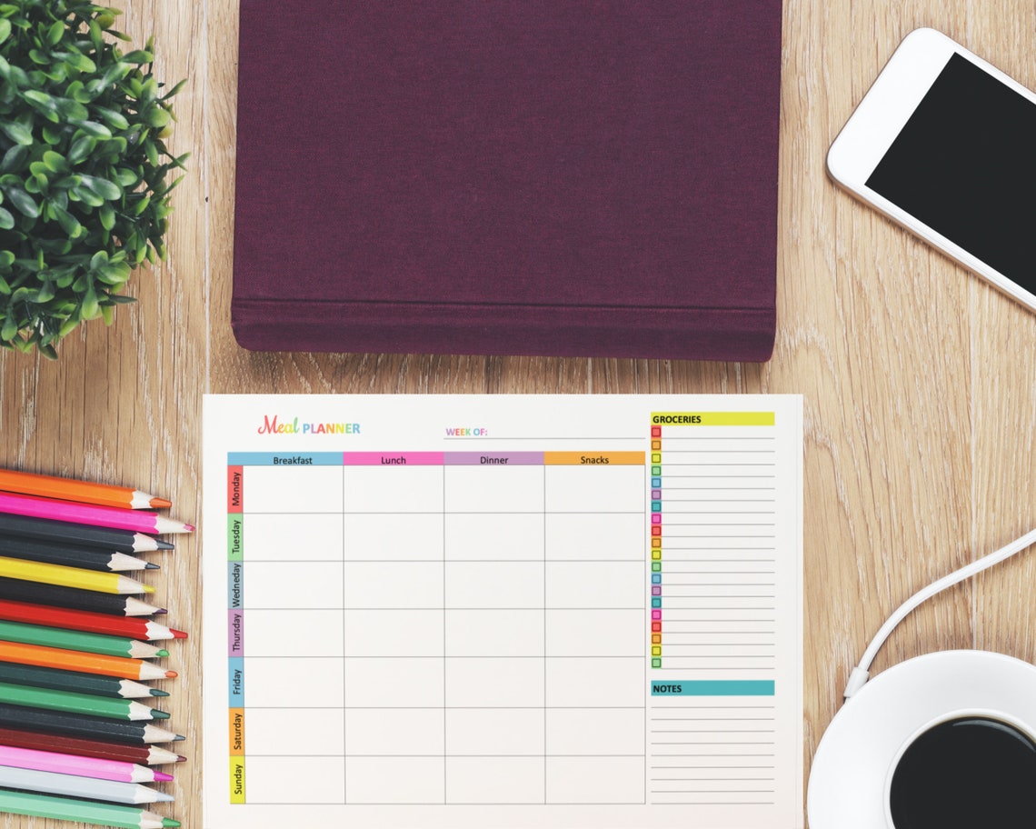 Multi-color Meal Planner Printable PDF, Weekly Meal Planner, Menu ...