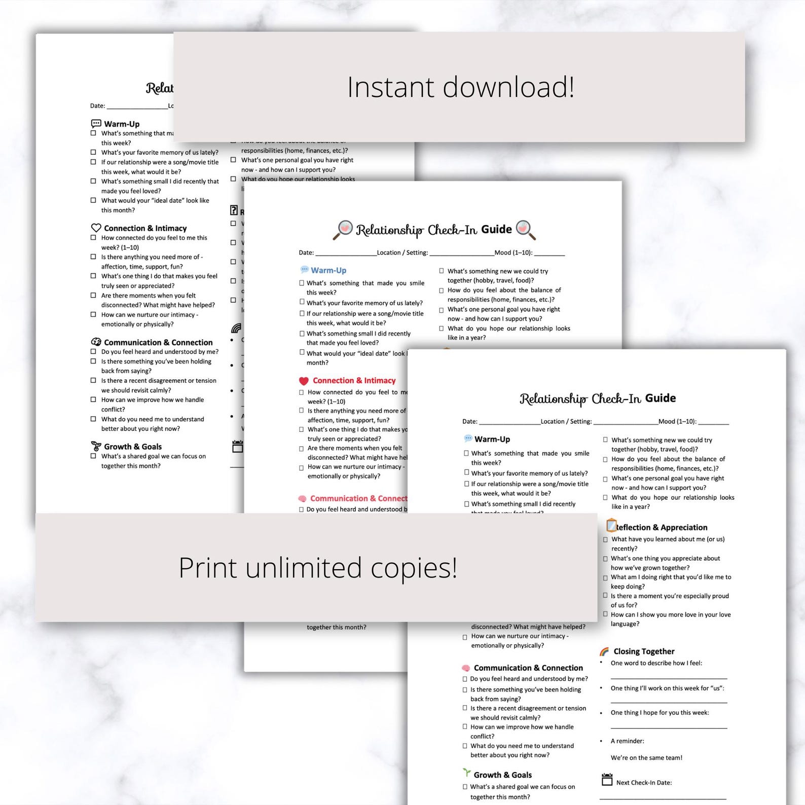 Relationship Check-in Questions Printable PDF, Couples Communication ...