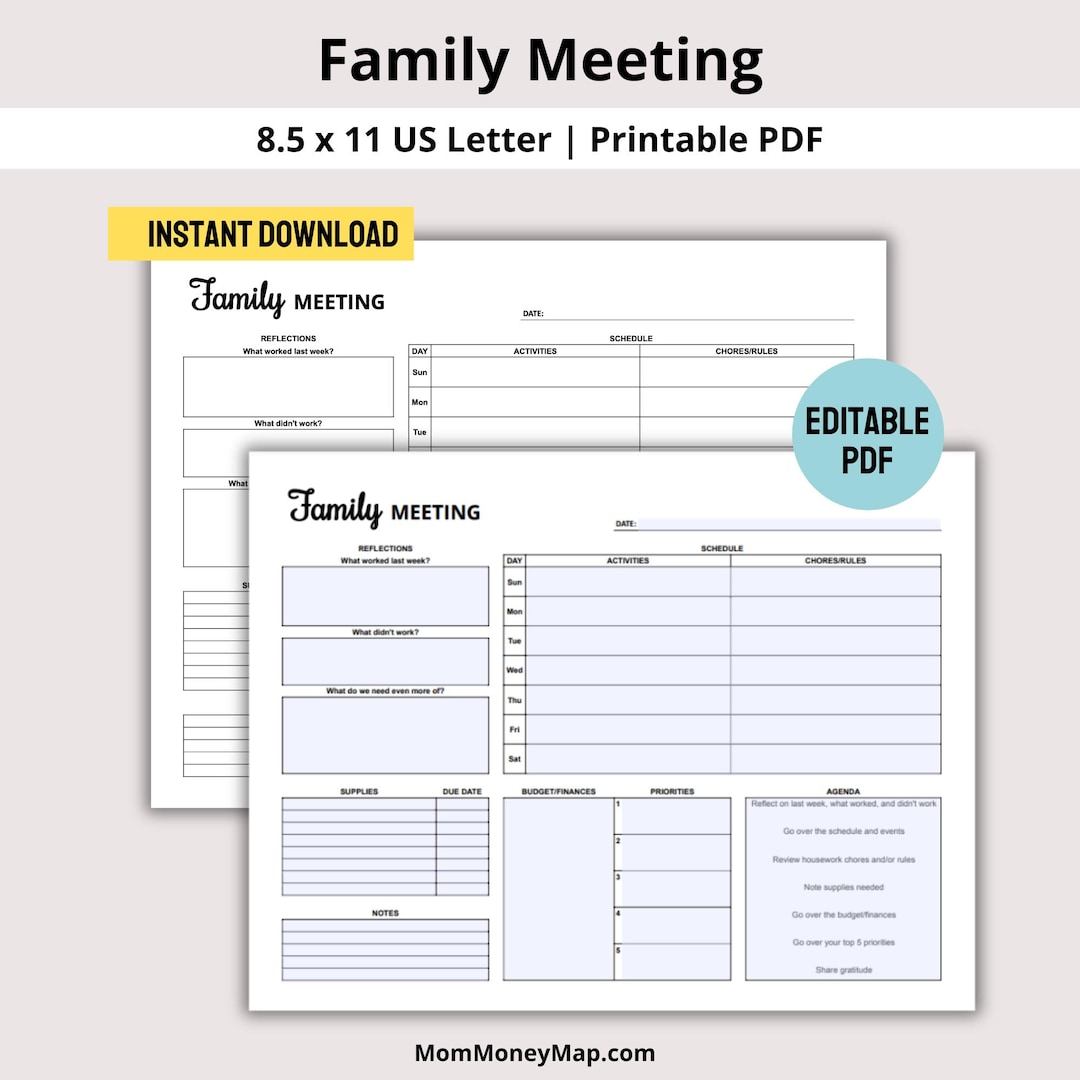 Family Meeting Agenda Printable PDF, Family Meeting Template, Home ...