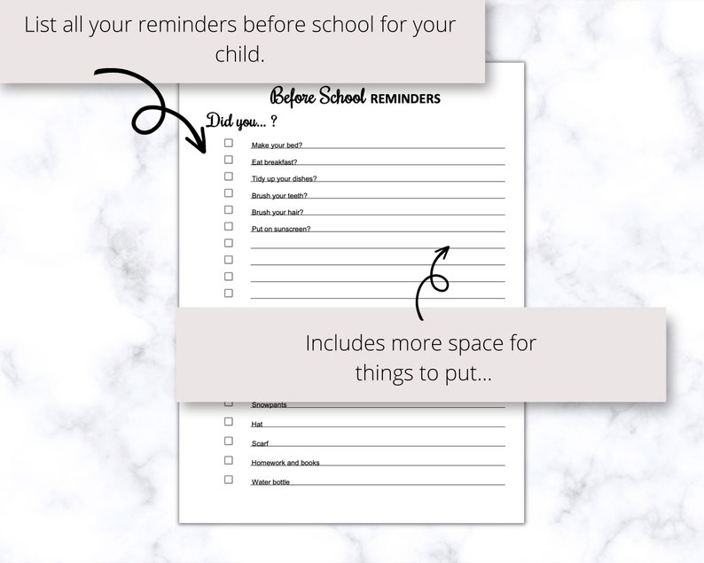 Before School Reminders Checklist PDF, Getting Ready for School ...