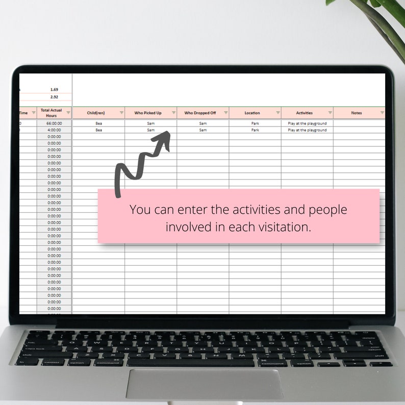 Child Custody Visitation Log Excel Spreadsheet, Parental Visits, Child ...