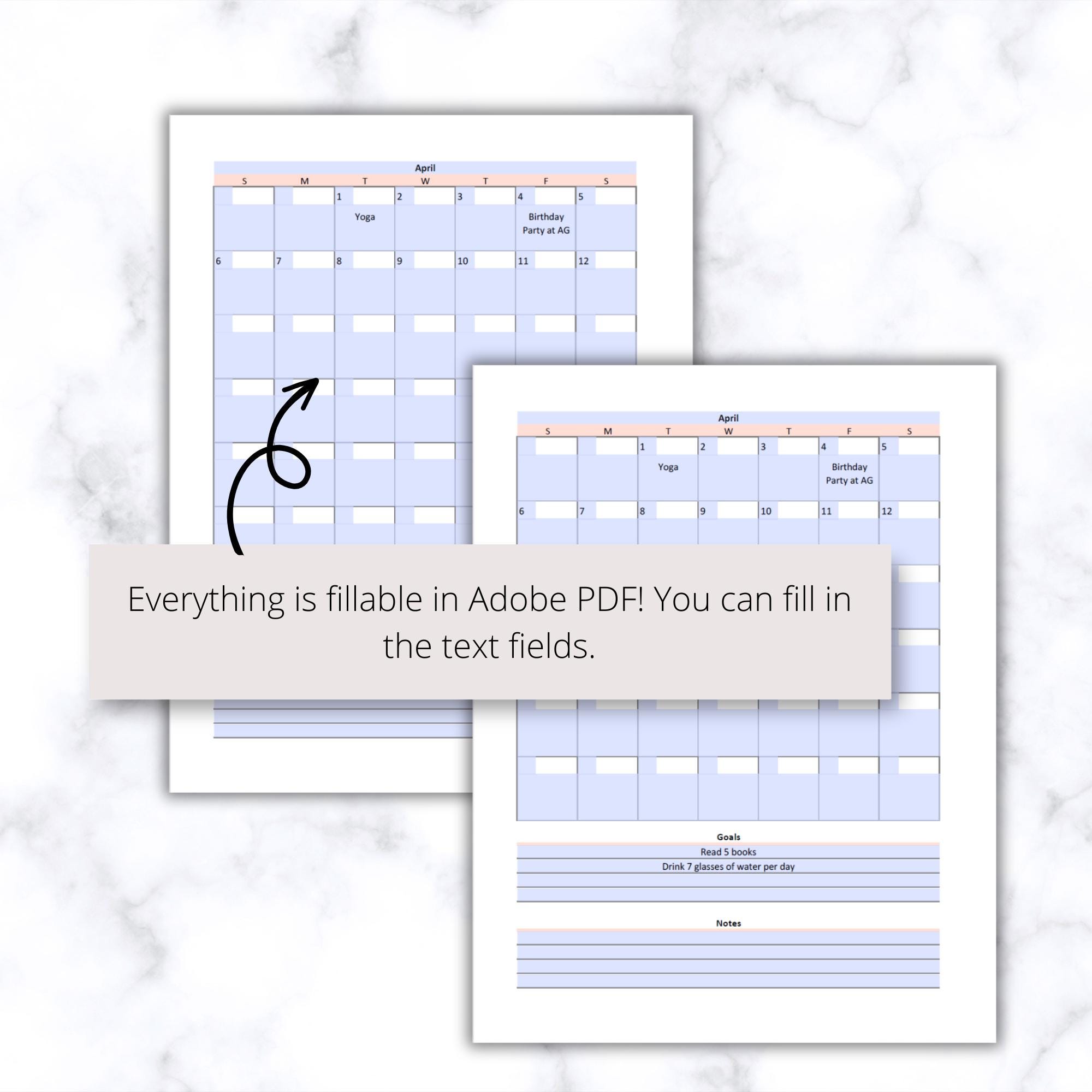 Monthly Calendar Printable Color PDF, Blank Monthly Calendar Pages ...