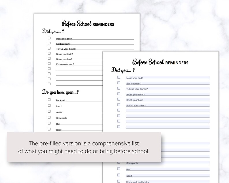 Before School Reminders Checklist PDF, Getting Ready for School ...