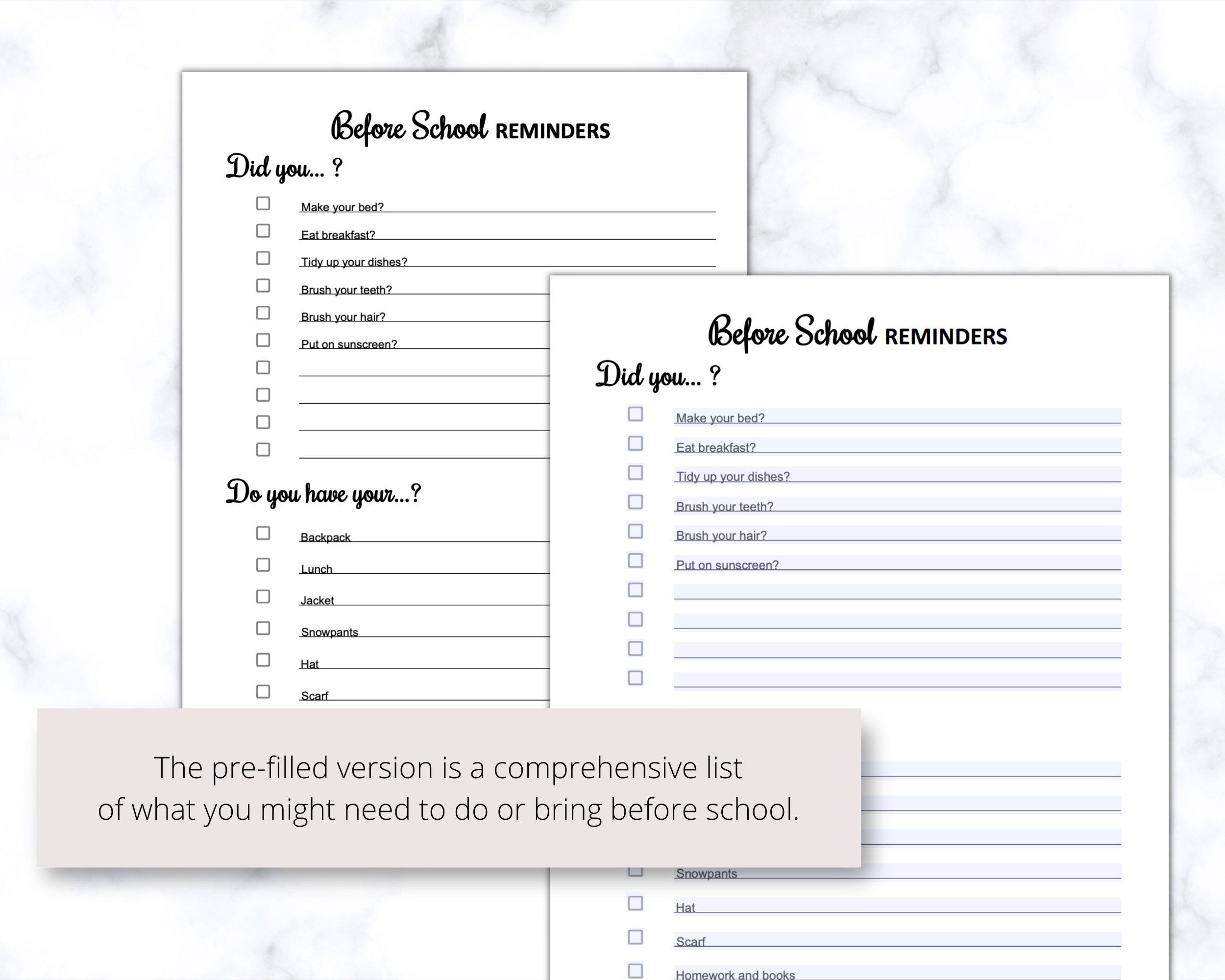 Before School Reminders Checklist PDF, Getting Ready for School ...