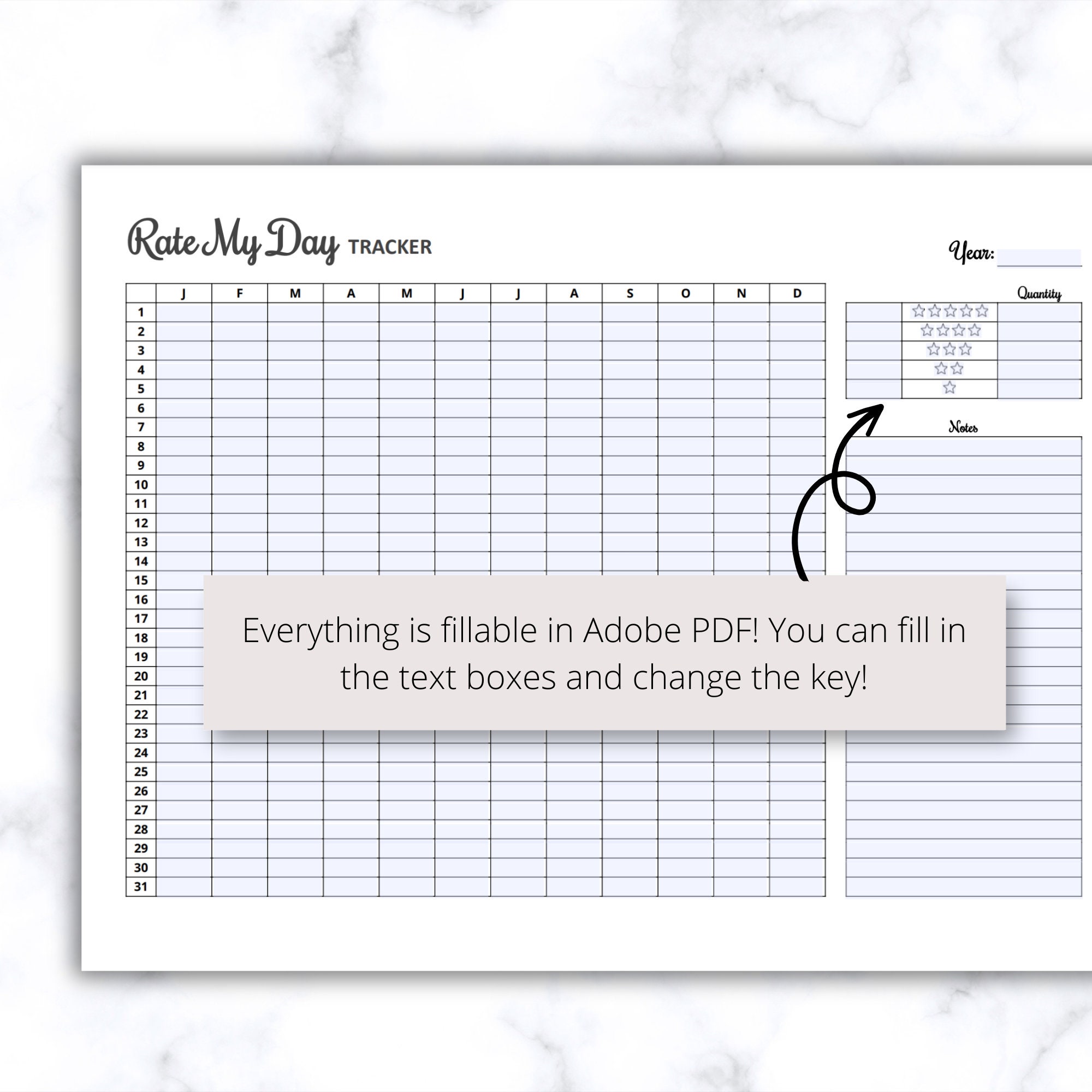 Rate My Day Tracker Printable PDF, Daily Self-reflection Printable ...