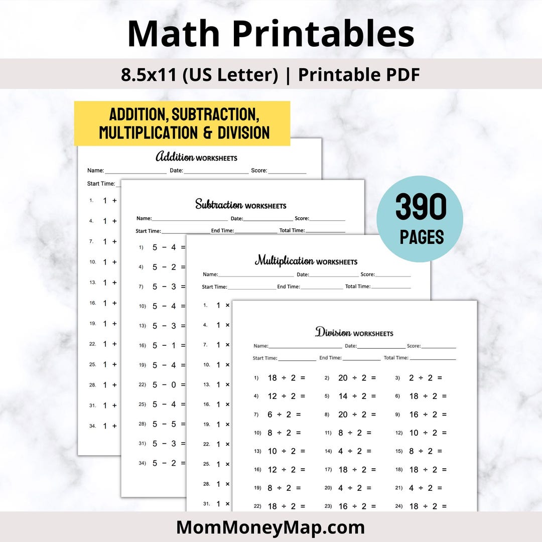 Math Worksheet Printable: Addition, Subtraction, Multiplication ...