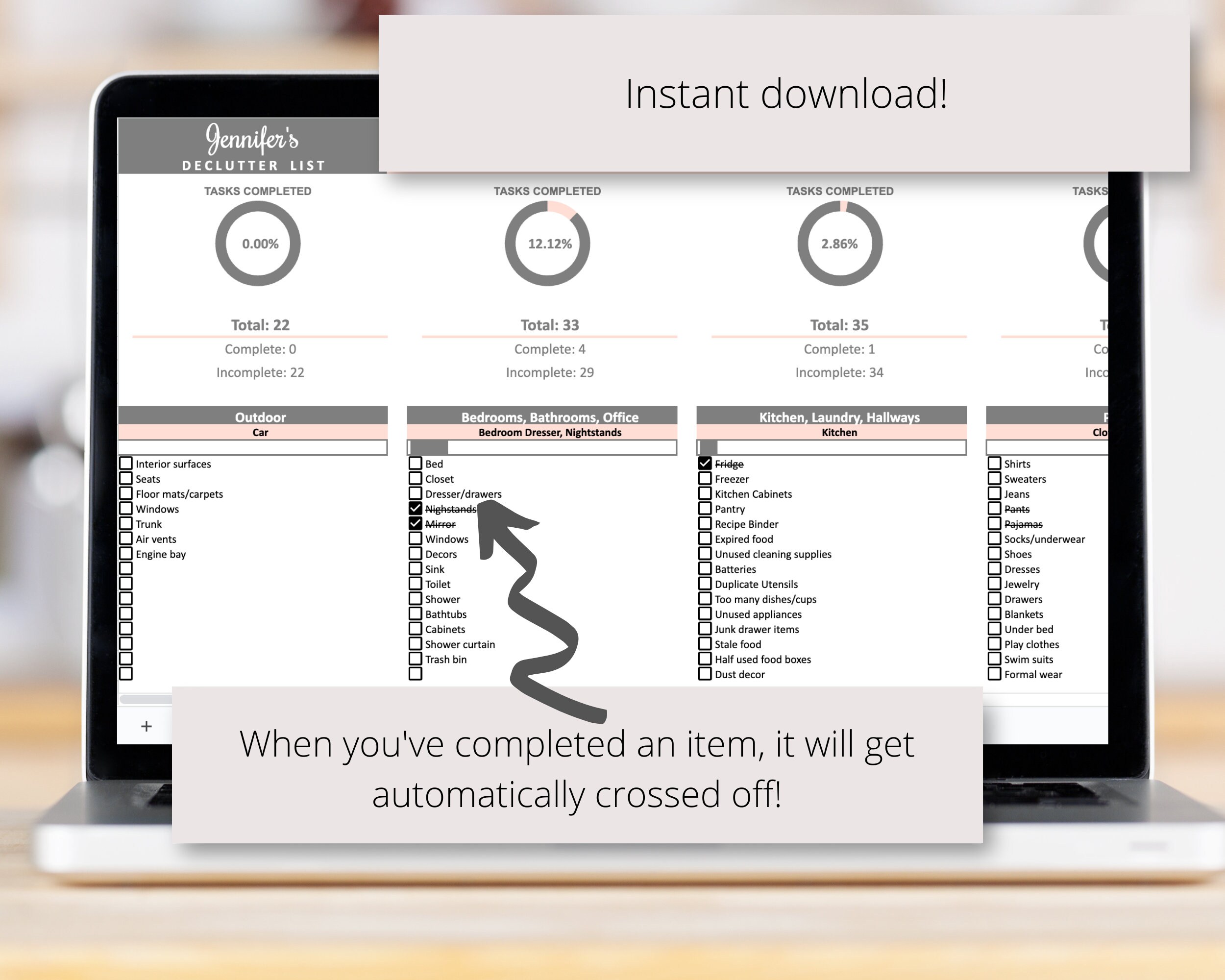 Decluttering Checklist Google Sheets Spreadsheet, House Purge Checklist ...