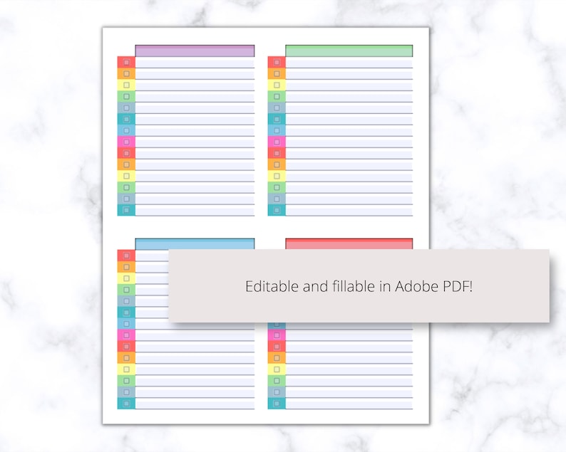Multi-color Blank Checklist Printable PDF, Blank to Do List, Minimalist ...
