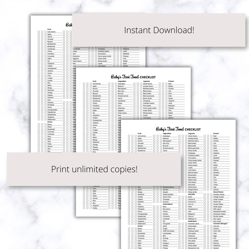 Baby's First Foods Checklist Printable PDF, Baby Food Tracker, Baby ...