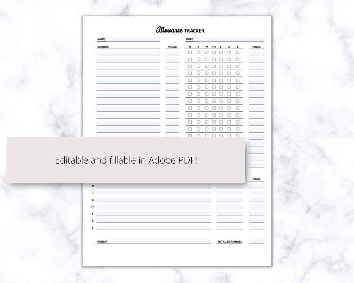 Weekly Allowance Tracker Printable PDF Allowance Tracker for - Etsy