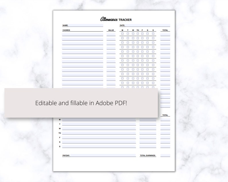 Weekly Allowance Tracker Printable PDF Allowance Tracker for - Etsy