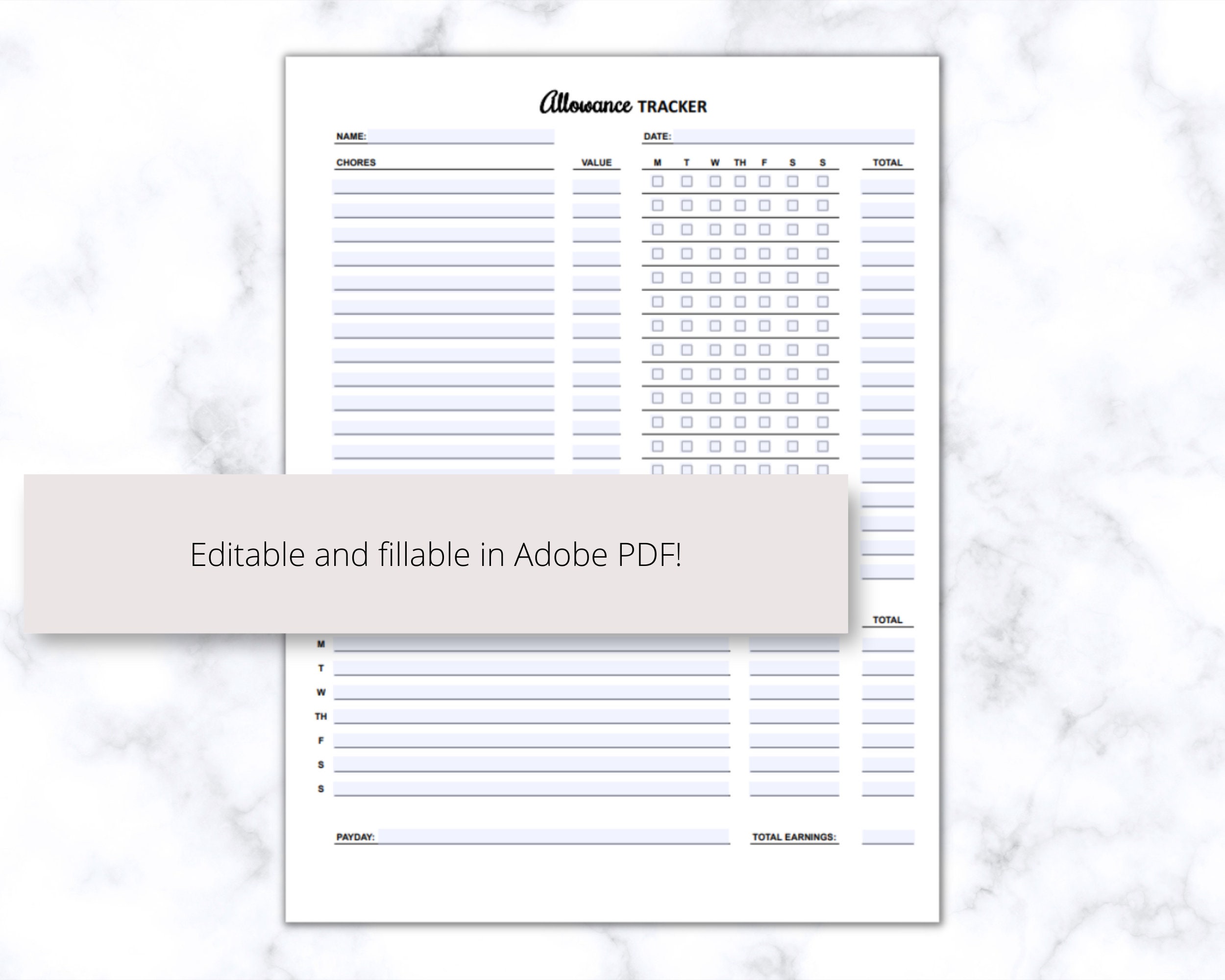 Weekly Allowance Tracker Printable PDF, Allowance Tracker for Kids ...