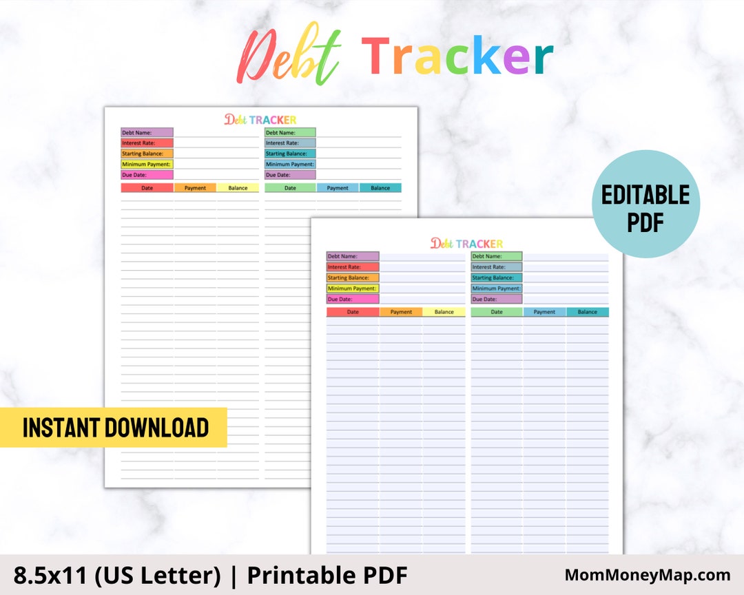 Multi-color Debt Tracker Printable PDF Debt Payoff Tracker - Etsy