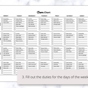 Chore Chart Printable PDF for Family or Adults, Daily Weekly Chore ...