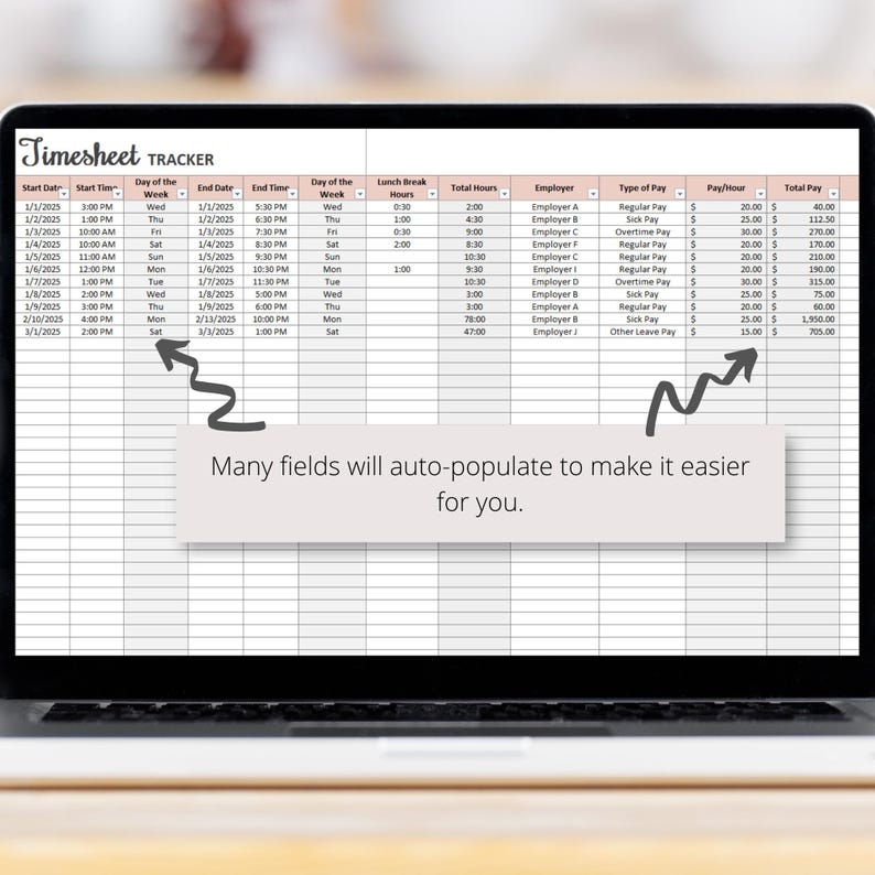 Simple Timesheet Tracker Excel Spreadsheet, Track Billable Hours Excel ...