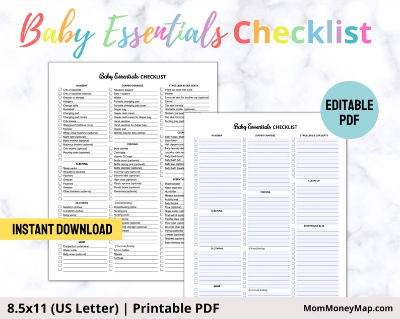 Baby Essentials Checklist Printable PDF Newborn Checklist - Etsy