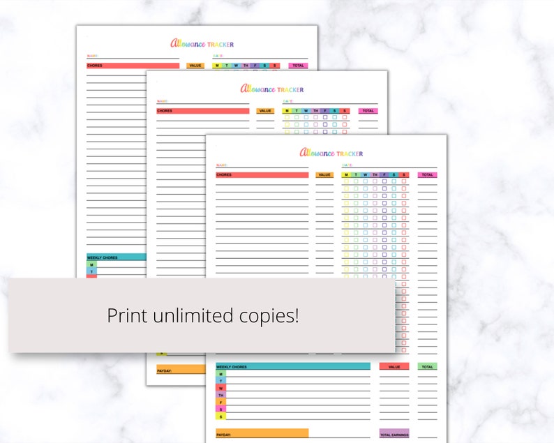Multi-color Weekly Allowance Tracker Printable PDF, Allowance Tracker ...