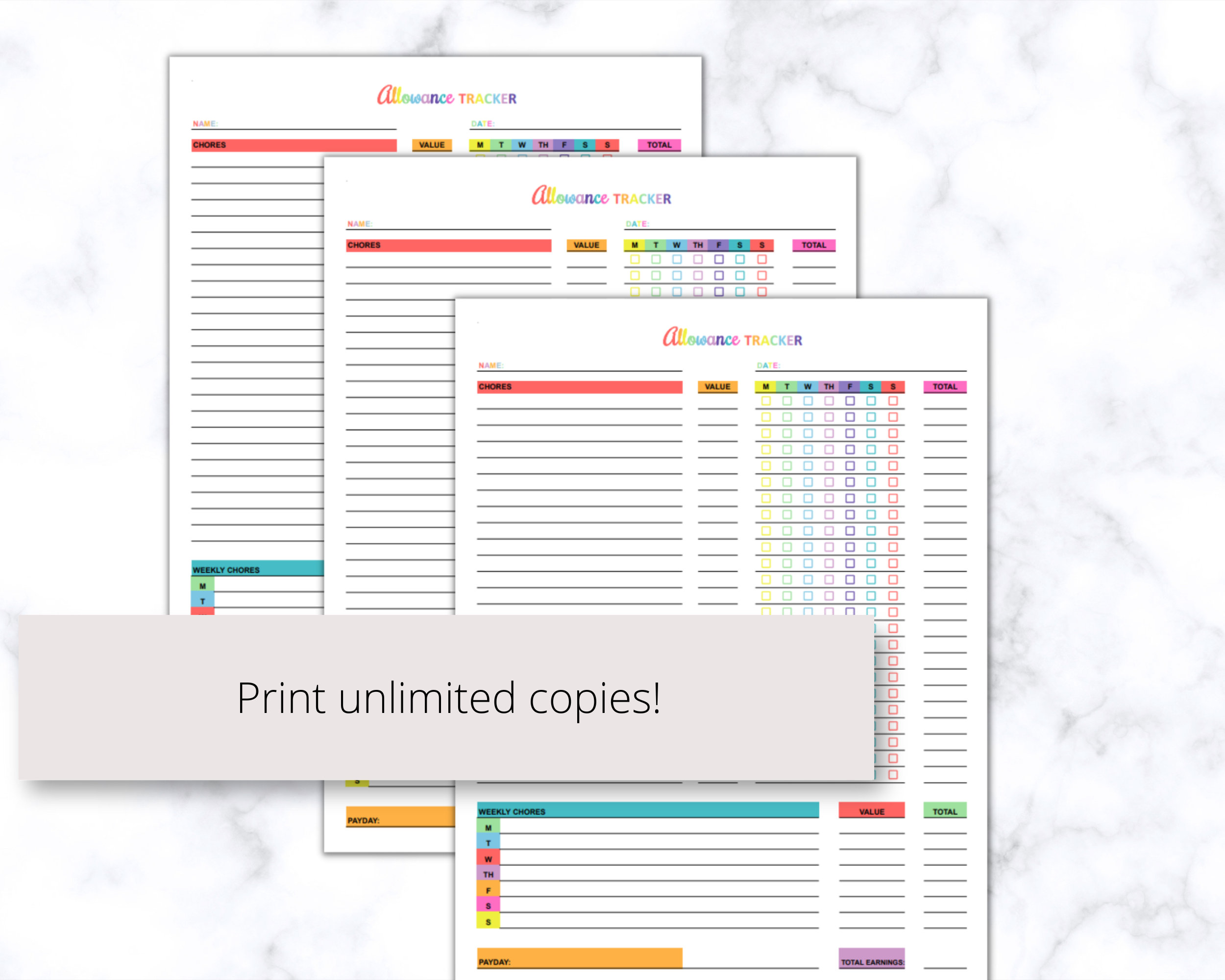 Multi-color Weekly Allowance Tracker Printable PDF, Allowance Tracker ...