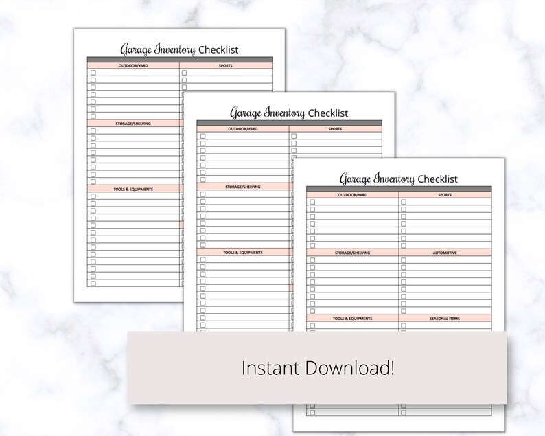 Garage Inventory Checklist Printable PDF, Garage Decluttering Guide ...
