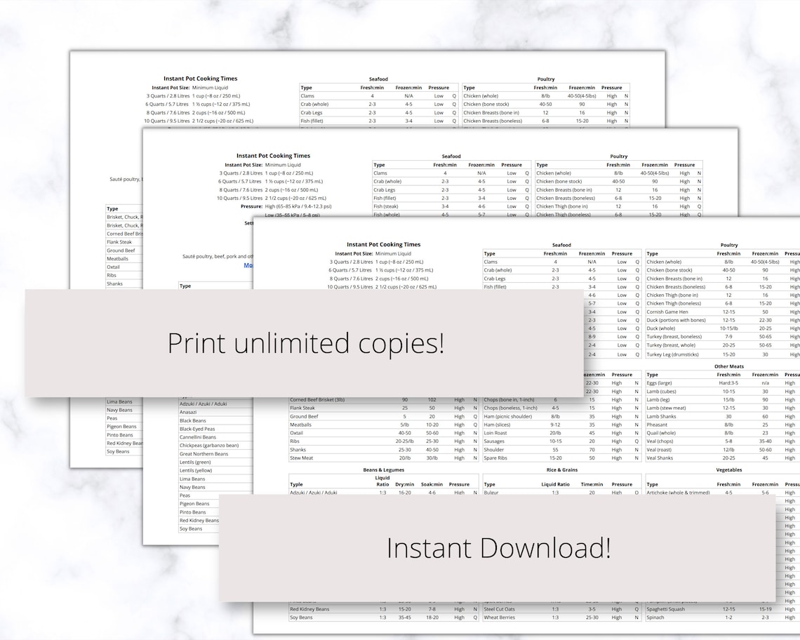 Instant Pot Cooking Times Printable PDF, Instant Pot Cheat Sheet ...