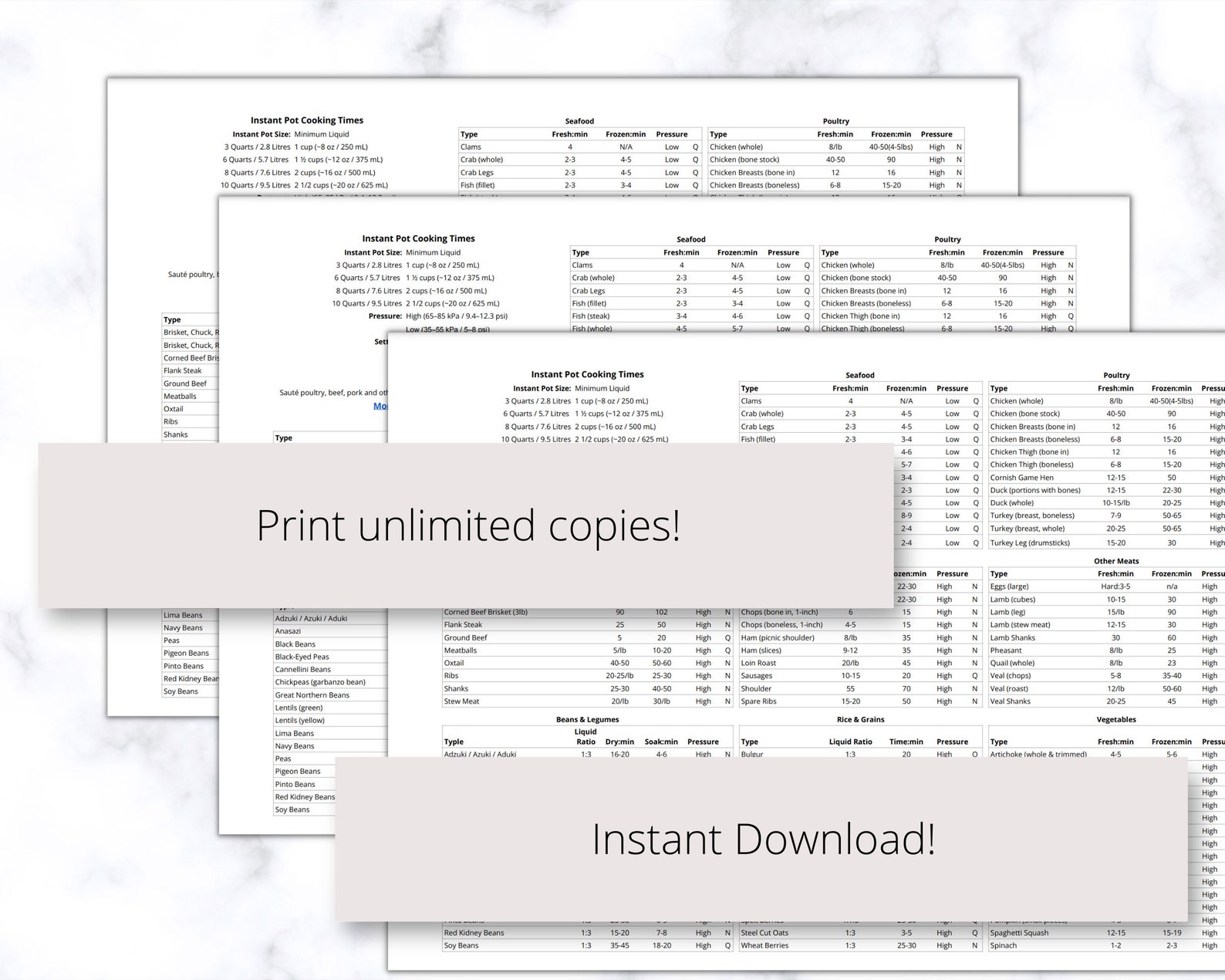 Instant Pot Cooking Times Printable PDF, Instant Pot Cheat Sheet ...