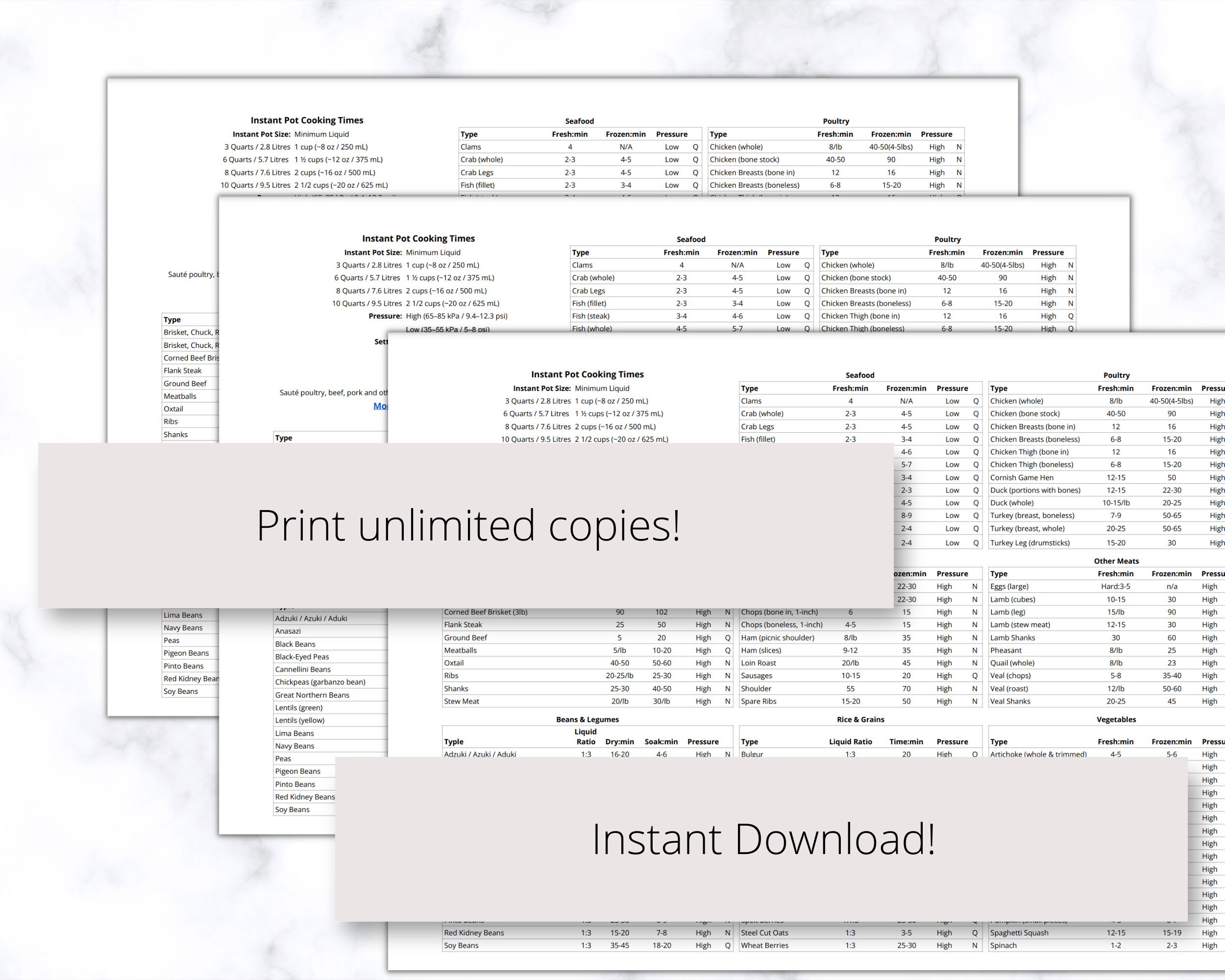Instant Pot Cooking Times Printable PDF, Instant Pot Cheat Sheet ...