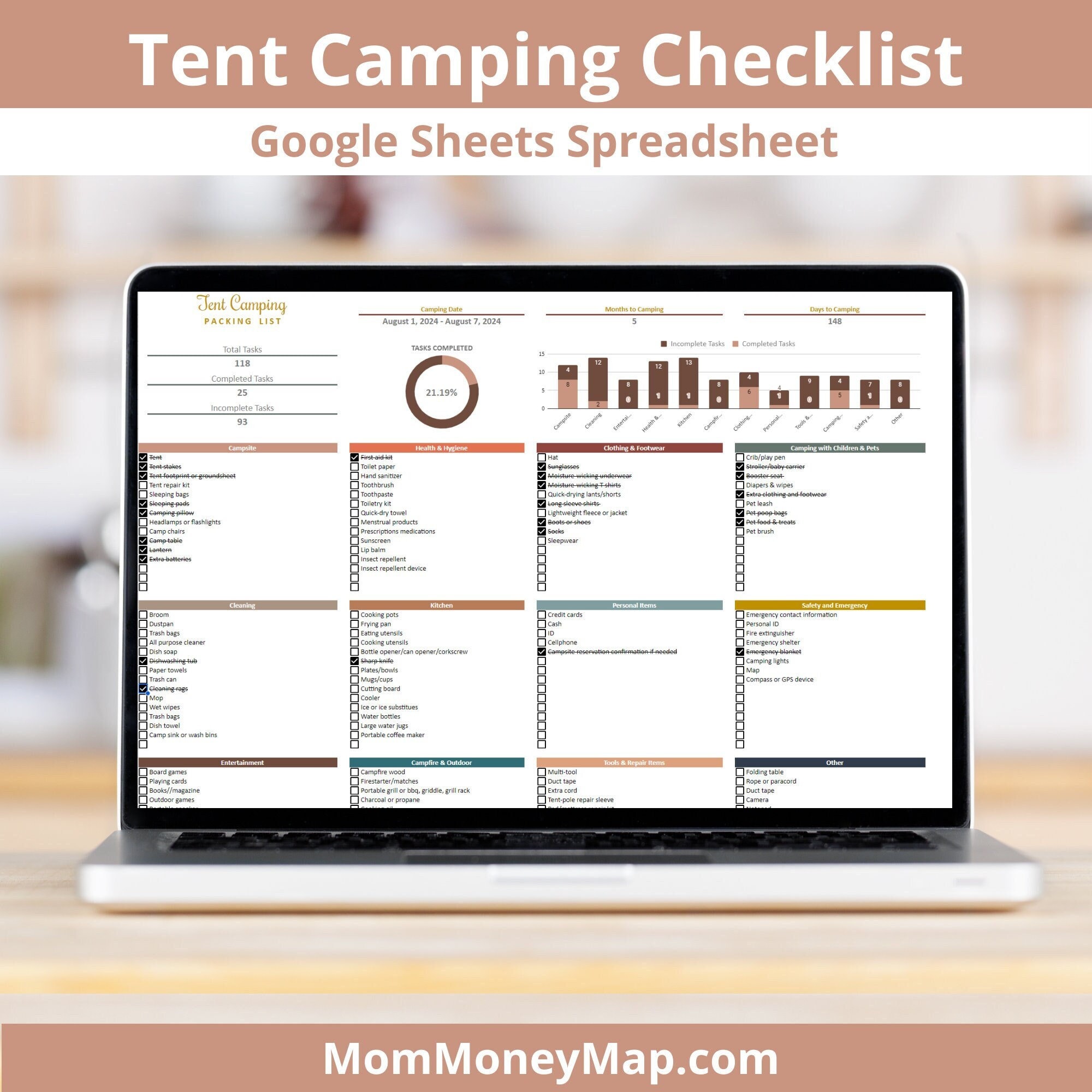 Tent Camping Checklist Google Sheets Spreadsheet, Camping Packing List ...