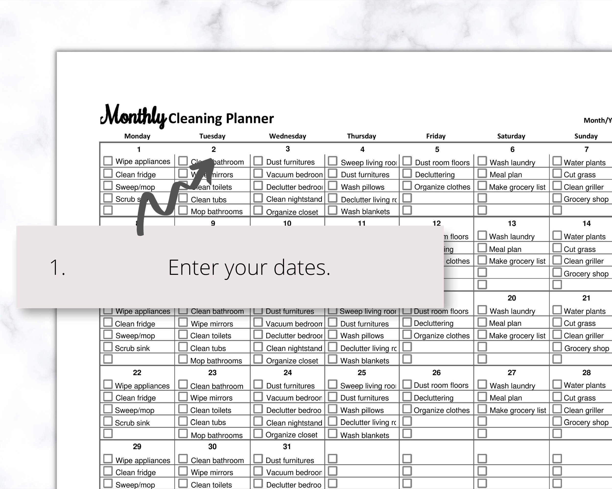 Monthly Cleaning Printable PDF, Monthly Deep Cleaning Checklist ...