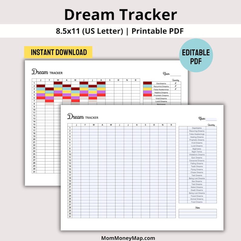 Dream Tracker Printable PDF, Sleep Dream Tracker, Dream Analysis ...