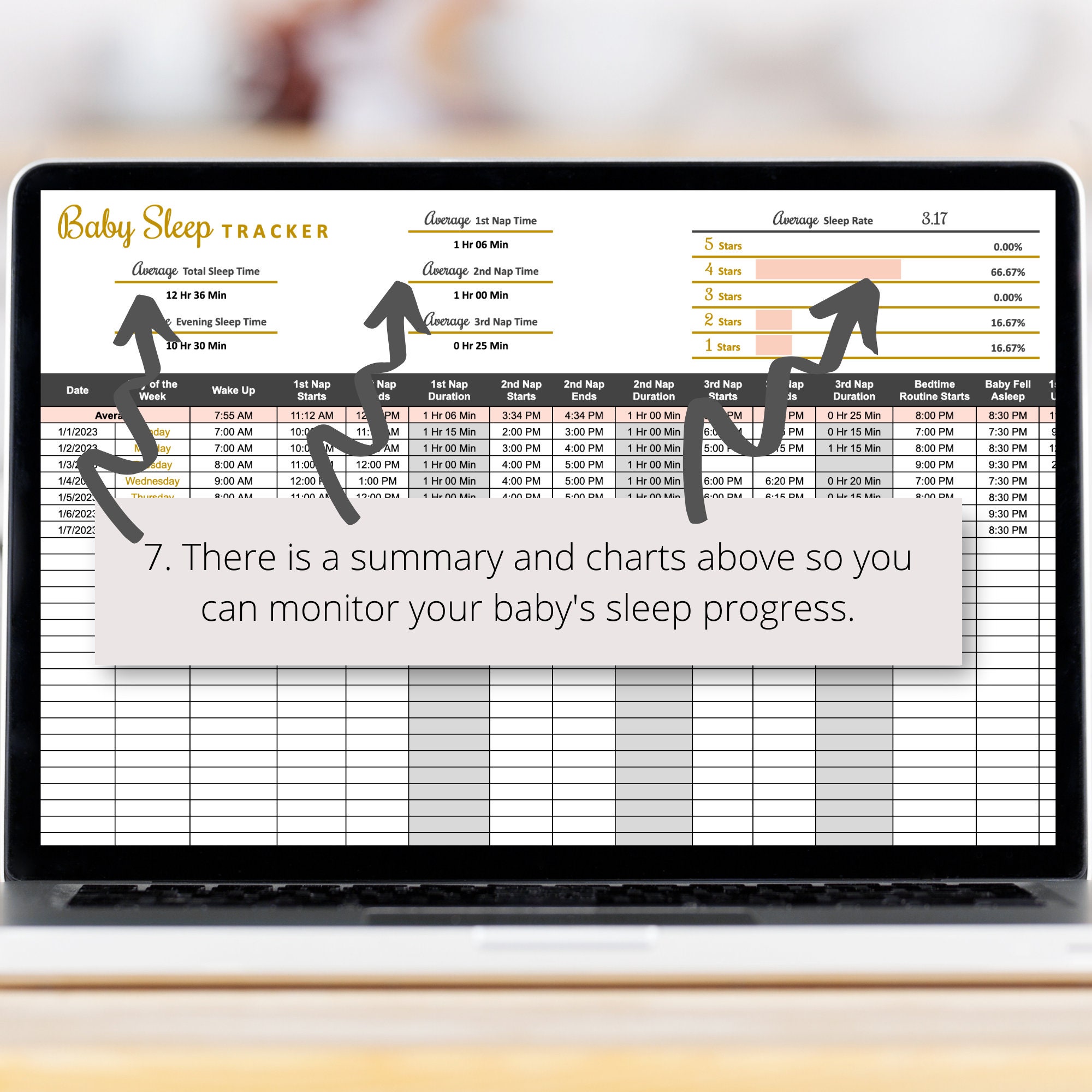 Baby Sleep Tracker Google Sheets Spreadsheet With Extended Wakeup and ...