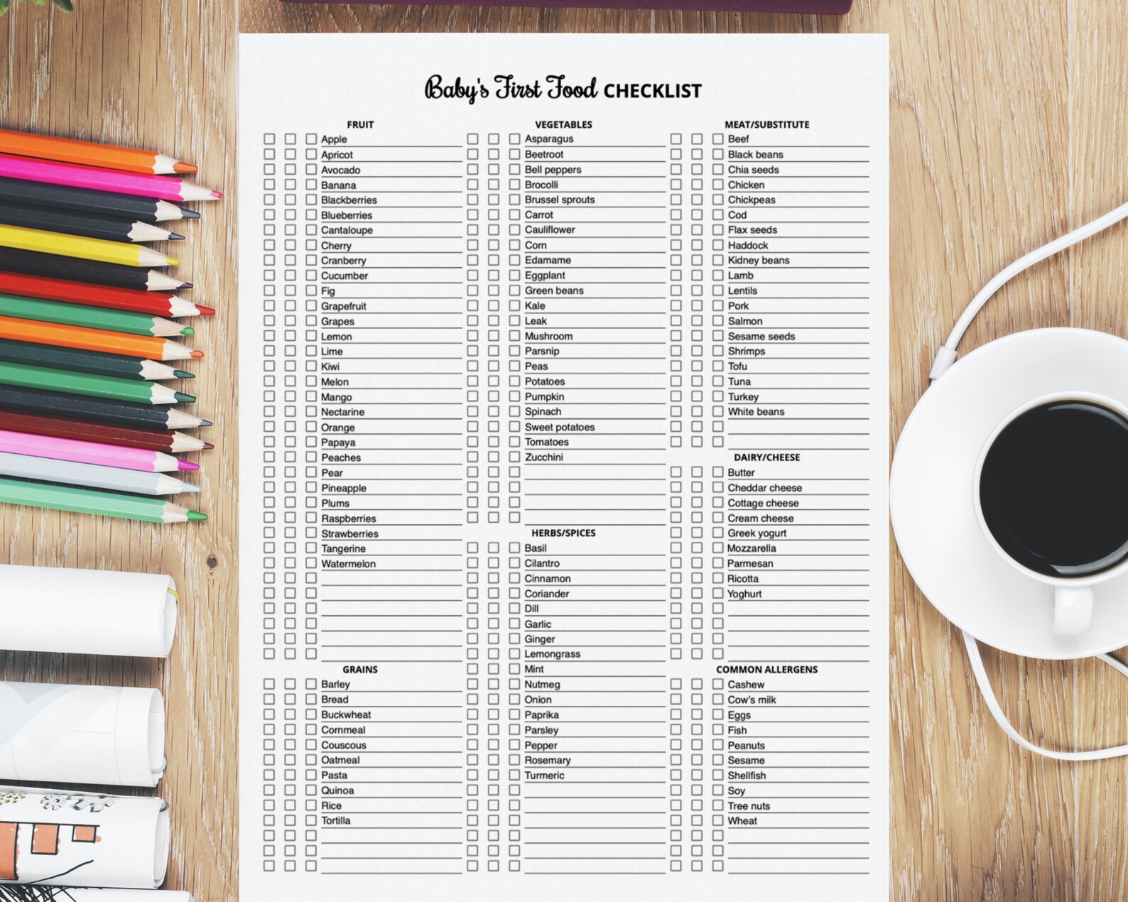 Baby's First Foods Checklist Printable PDF, Baby Food Tracker, Baby ...