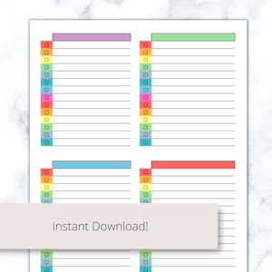 Multi-color Blank Checklist Printable PDF, Blank to Do List, Minimalist ...