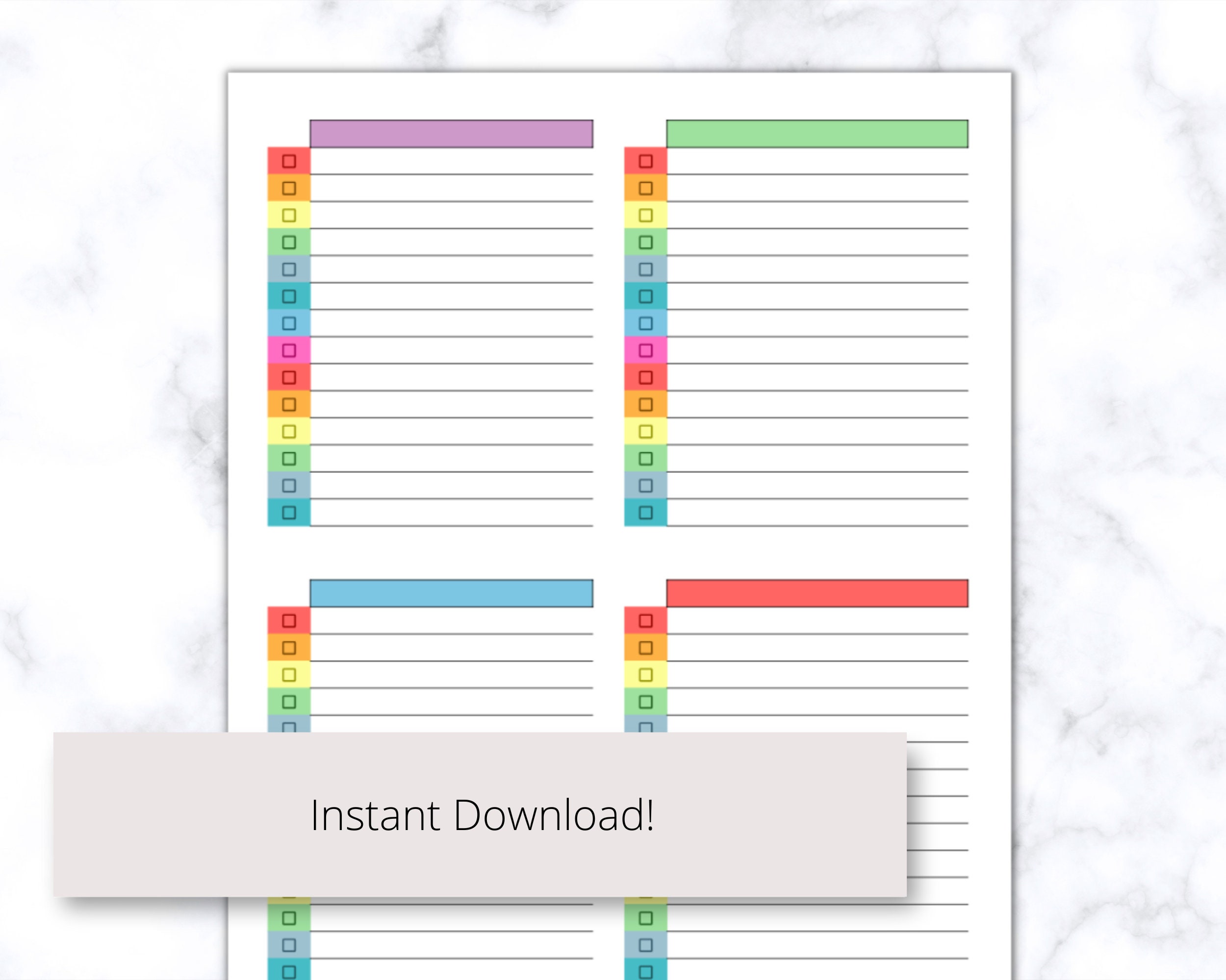 Multi-color Blank Checklist Printable PDF, Blank to Do List, Minimalist ...