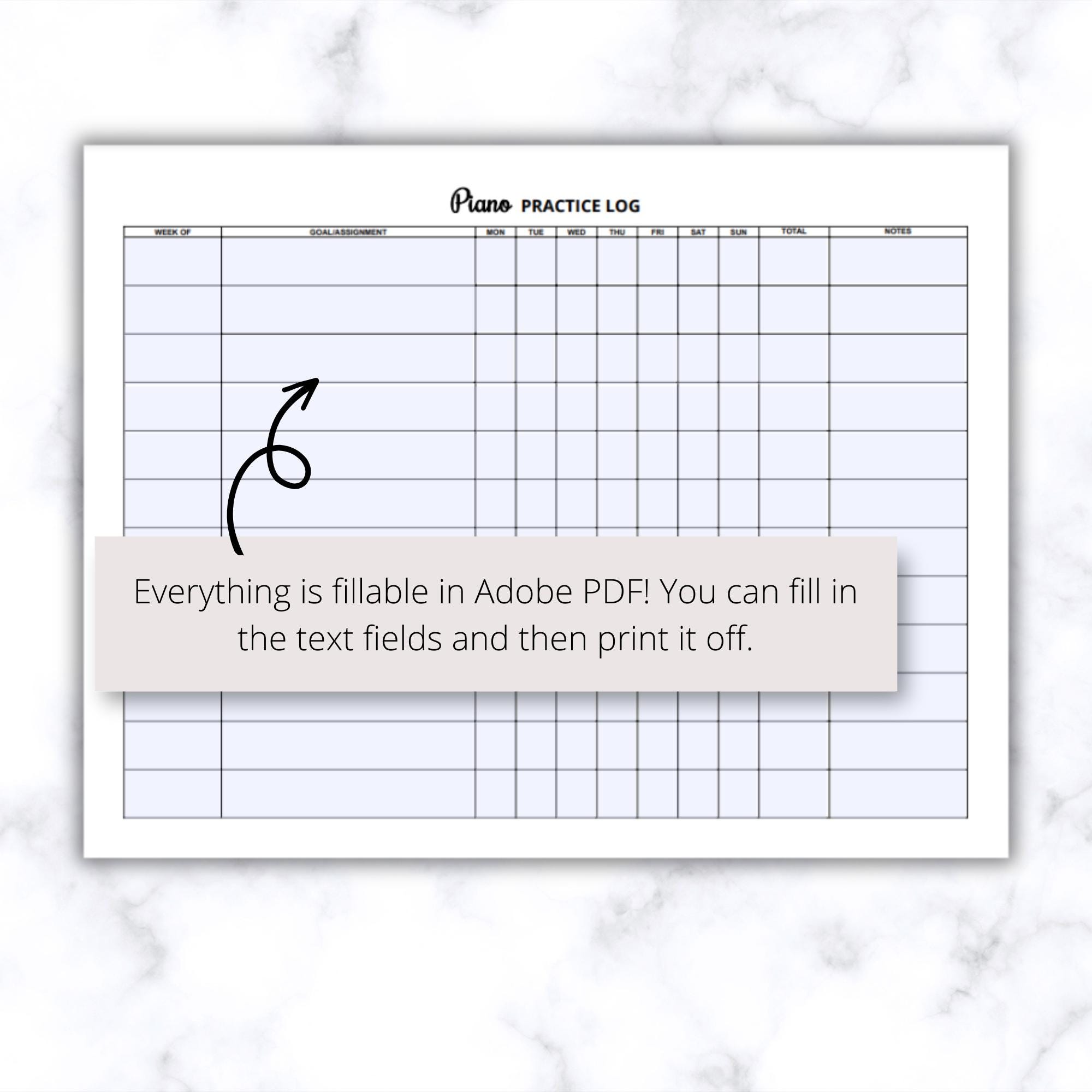 Piano Practice Log Printable PDF, Piano Lesson and Practice Tracker and ...