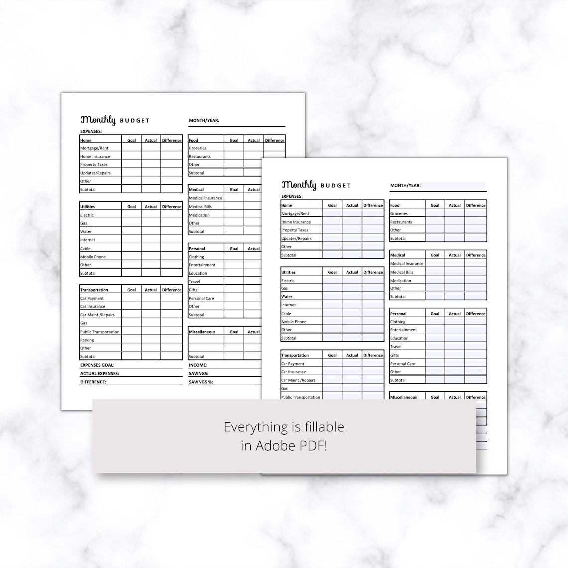 Monthly Budget Printable PDF, Simple Budget Template PDF, Budget ...