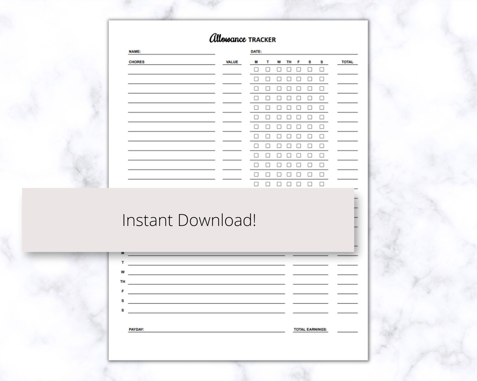 Weekly Allowance Tracker Printable PDF, Allowance Tracker for Kids ...