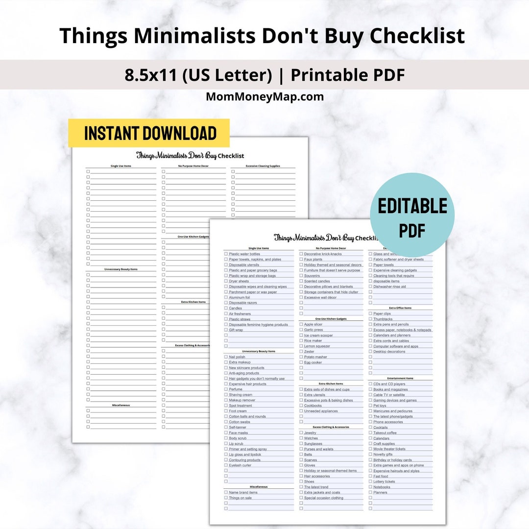 Things Minimalist Don't Buy Printable PDF, Minimalist Living Printable ...